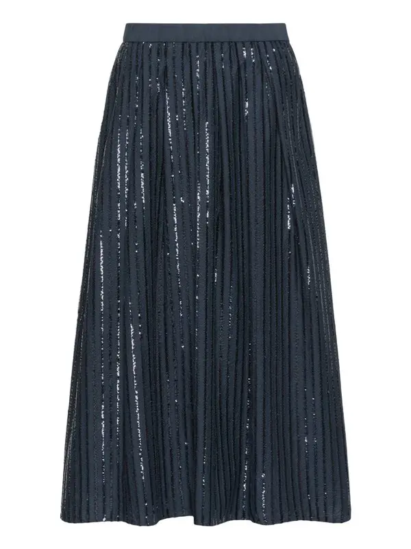 Max Mara Fiordi Sequin Pleated Skirt - Navy