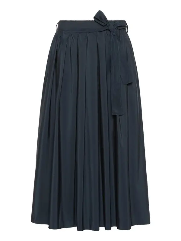 Max Mara Pleated Taffeta Midi Skirt With Belt - Blue