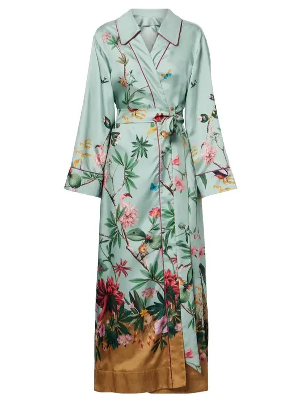 La DoubleJ Floral Print Wrap Robe - Green