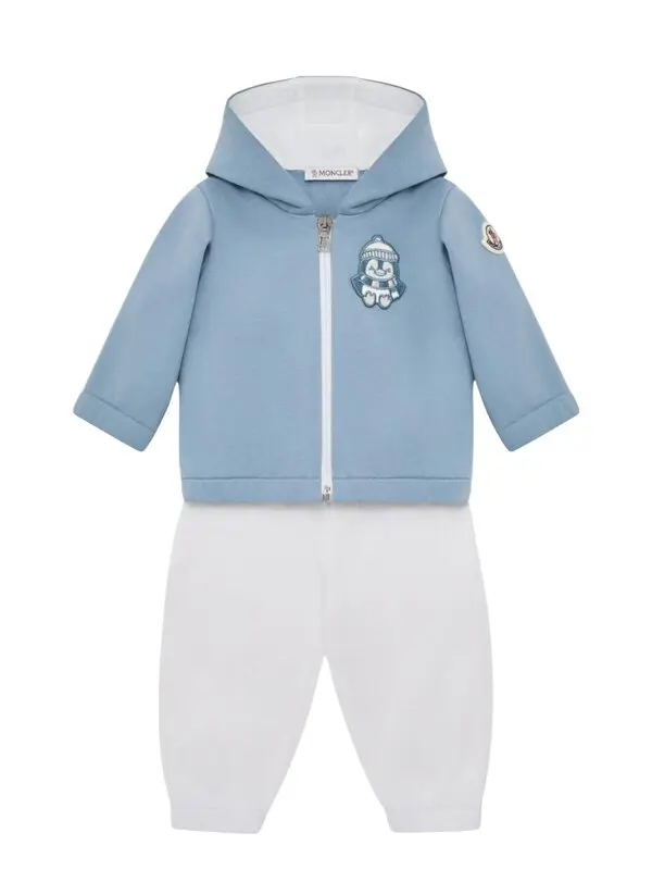Moncler Fleece Set With Hooded Top And Elasticated Bottoms - Blue-gray