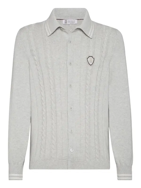 Brunello Cucinelli Cable-knit Cardigan With Lapel Collar - Grey