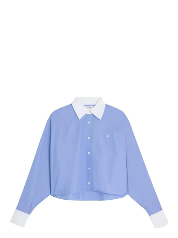 Celine Cropped Shirt In Cotton Poplin - Blue