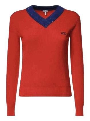 Loewe V-neck Embroidered Logo Knit Sweater - Red