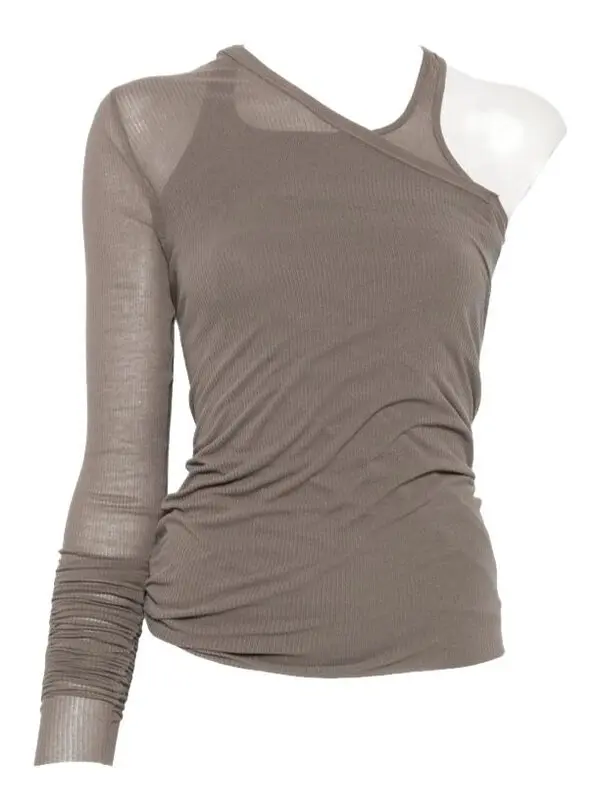 Rick Owens Asymmetrical Ribbed Knit Top - Gray