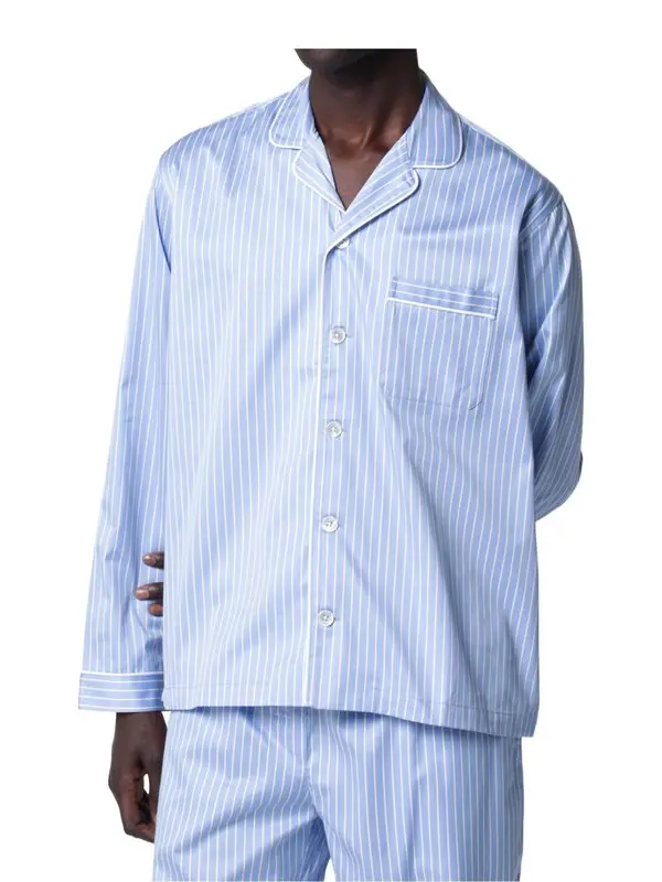 TEKLA Striped Long-sleeve Pajama Shirt - Light Blue