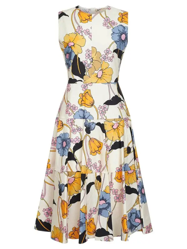 Marni Cream Poplin Melodia-printed Midi Dress - Multicolor