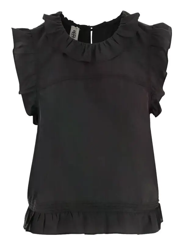 THE GARMENT Ruffled Silk Sleeveless Top - Black