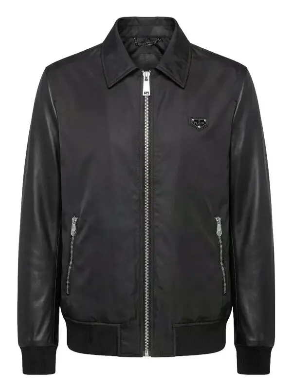 Philipp Plein Nylon Bomber Jacket With Hexagon Badge - Black