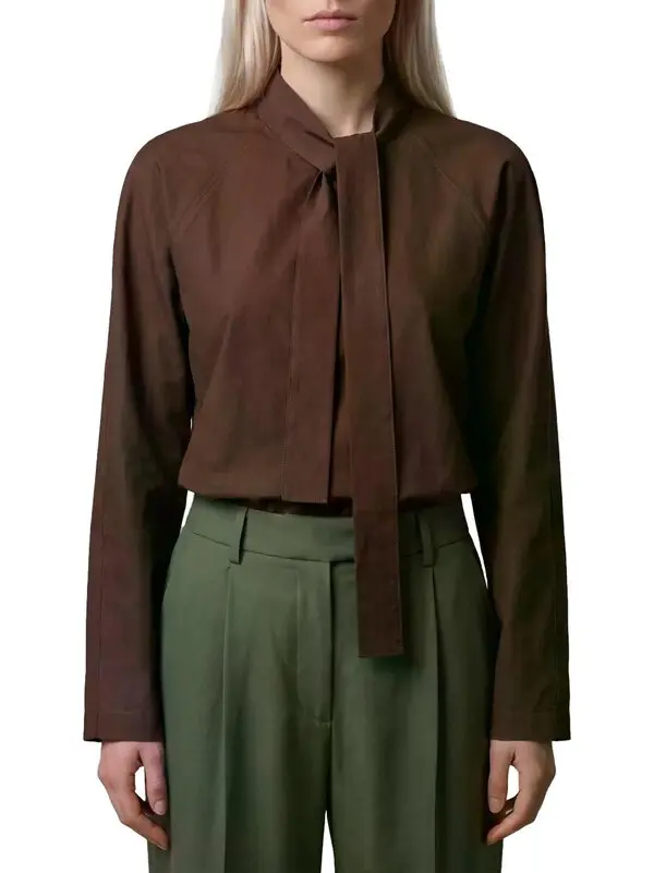 LEMAIRE Ascot Blouse In Washed Cotton Silk - Brown