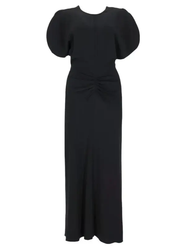 Victoria Beckham Gathered Puff-sleeve Midi Dress - Black