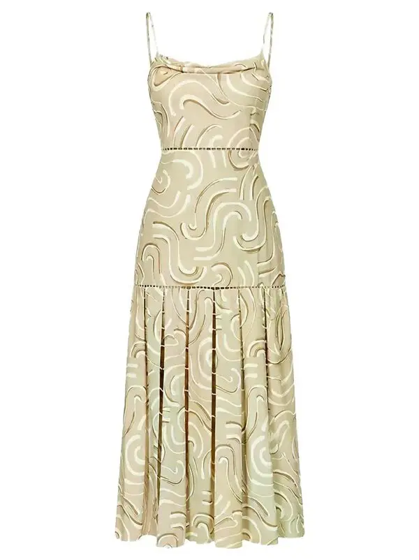 Alexis Abstract Print Ladder-stitch Midi Dress - Neutrals