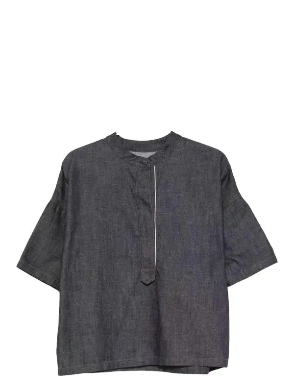 NINE:INTHE:MORNING Angela Short-sleeve Denim Blouse - Blue