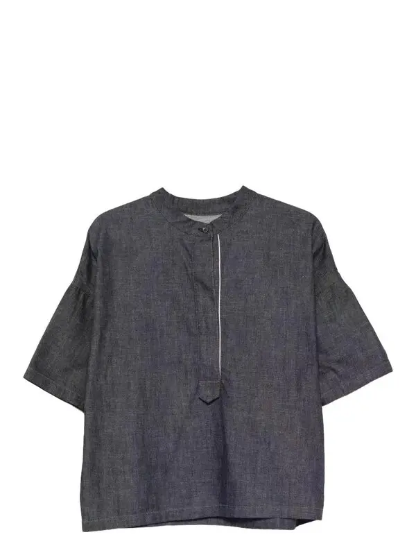 NINE:INTHE:MORNING Angela Short-sleeve Denim Blouse - Blue