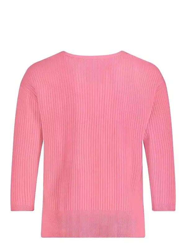 BETTY BARCLAY Ribbed Knit V-neck Top With Three-quarter Length Sleeves - Pink