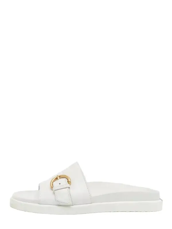 GIANVITO ROSSI Leather Bilbao Buckle Flat Sandals - White