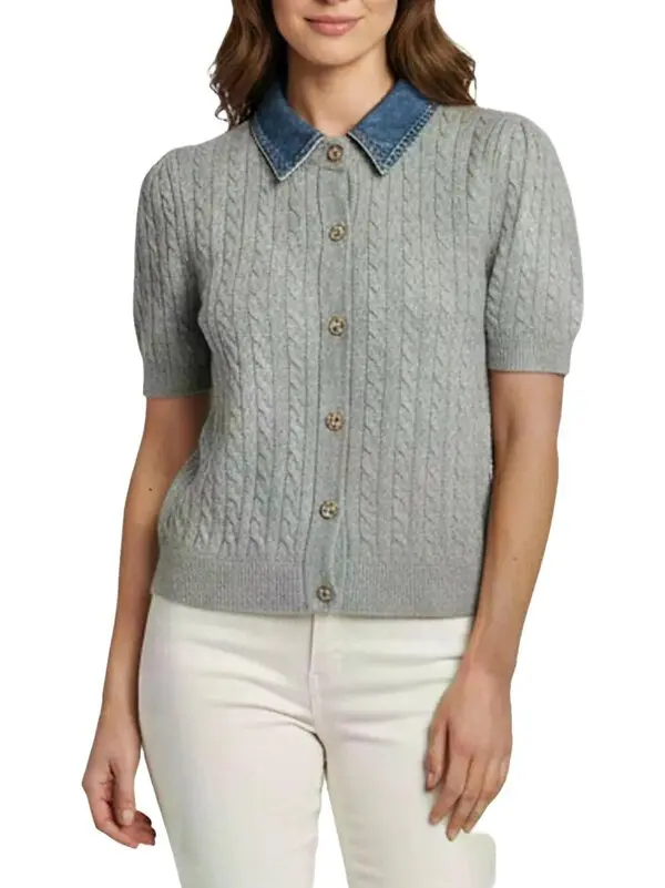 Sandro Cable Knit Short Sleeve Cardigan - Grey