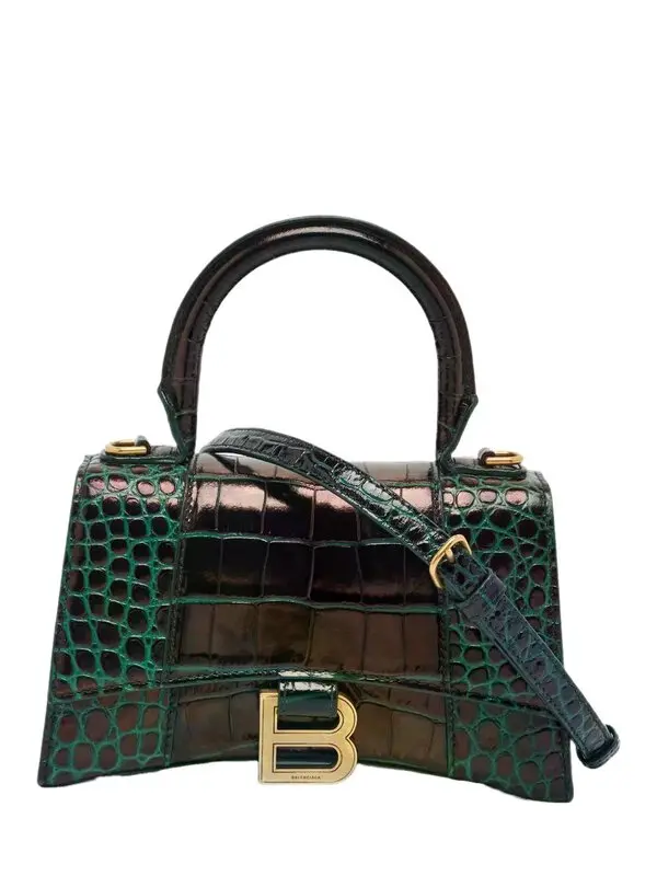 Balenciaga Xs Hourglass Croc-embossed Tote Bag - Green
