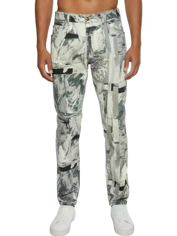 Versace Abstract Brushstroke Print Straight-leg Jeans - White