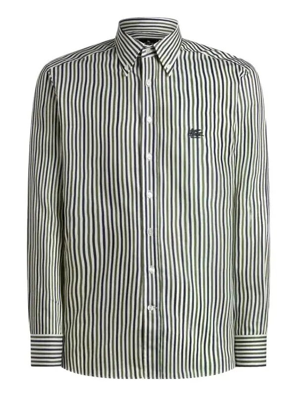 Etro Cotton Shirt With Vertical-stripe Pattern - Green