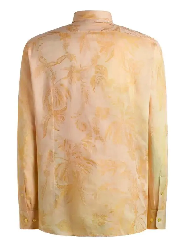 Etro Cotton Jacquard Shirt With Parrot And Palm Tree Motif - Orange