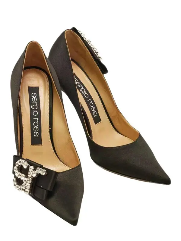SERGIO ROSSI Crystal-logo Bow Pumps - Black