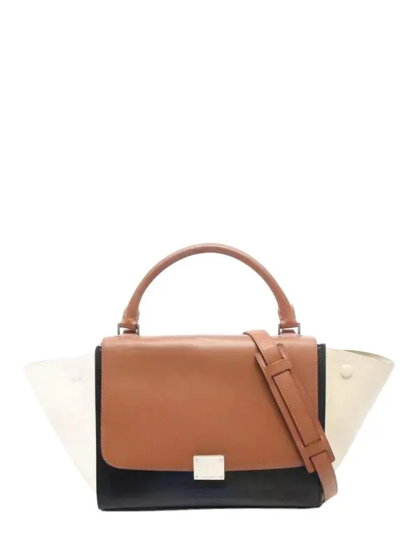 Celine Small Tricolor Leather Trapeze Satchel - Brown