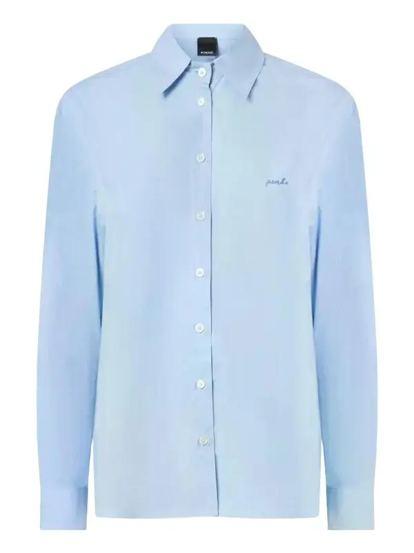 Pinko Logo Embroidered Cotton Shirt - Blue