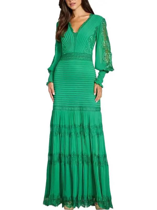 Tadashi Shoji Maxi Nyssa Bishop Lace-panelled Dress - Green