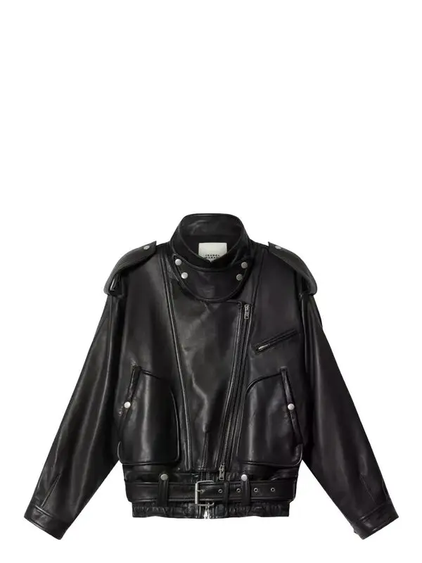 Isabel Marant Étoile Farza Lambskin Leather Biker Jacket - Black