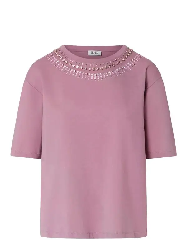 Liu Jo Jersey T-shirt With Jewel Embroidery - Pink