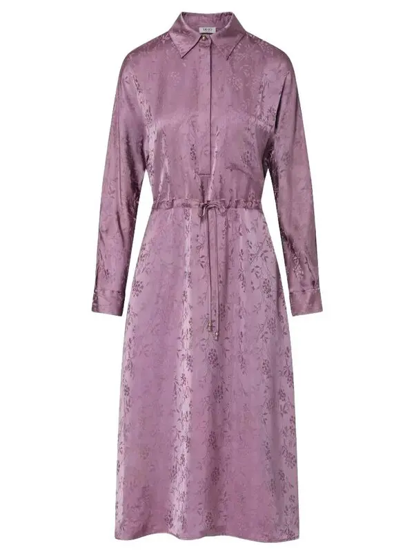 Liu Jo Midi Dress In Jacquard Satin With V-neckline And Three-quarter Sleeves - Pink