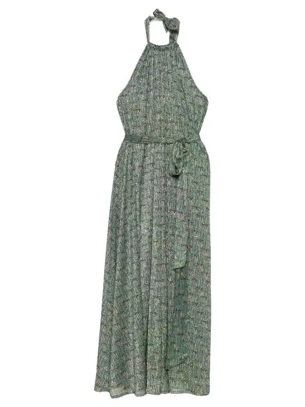 SIYU Halterneck Tie-belt Maxi Dress - Green