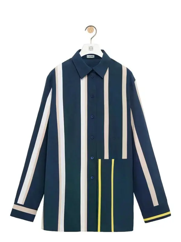 Loewe Striped Shirt With Embroidered Anagram Motif - Blue