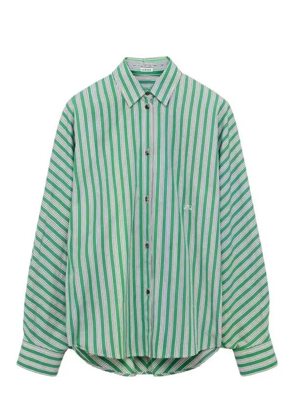 Loewe Striped Embroidered Anagram Shirt - Green