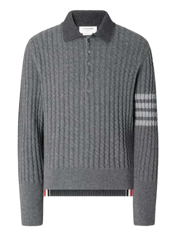 Thom Browne Baby Cable Stitch 4-bar Long Sleeve Polo - Grey