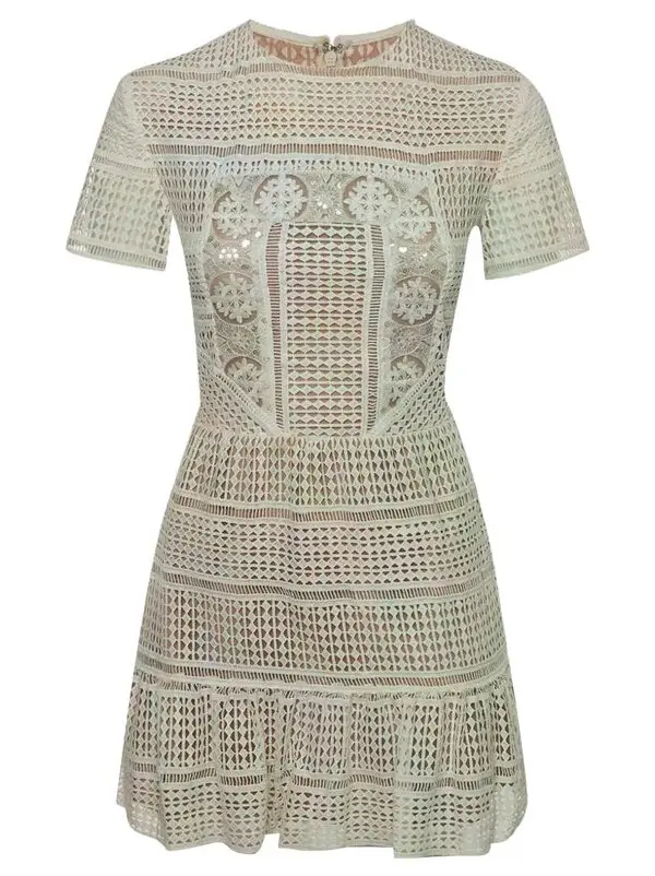 SELF-PORTRAIT Patchwork Guipure Lace Mini Dress With Sequins - White