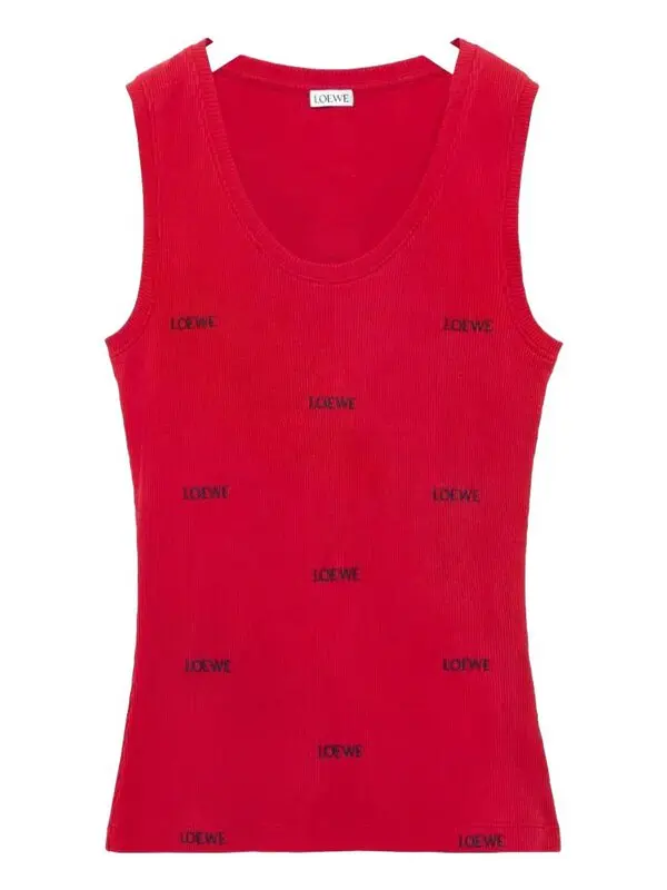 Loewe Ribbed Knit Logo Tank Top - Red