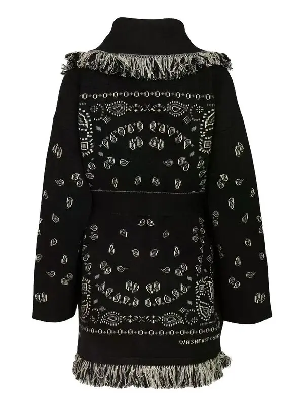 Alanui Bandana Jacquard Fringed Cardigan - Black