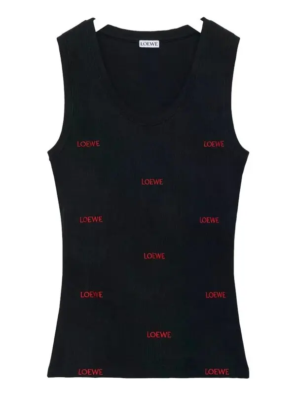 Loewe Logo Embroidered Ribbed Tank Top - Black
