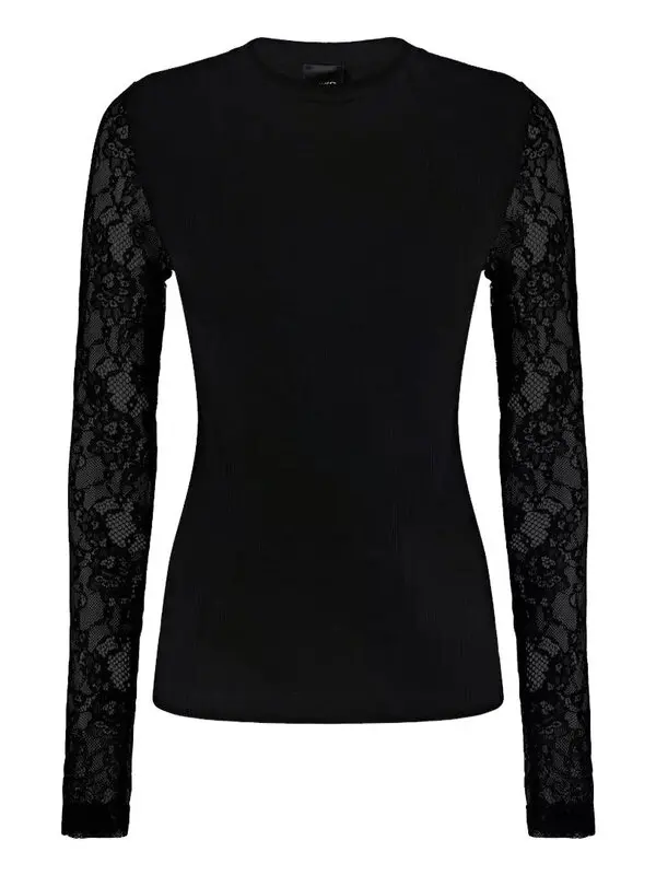 Pinko Lace-sleeve Ribbed Top - Black