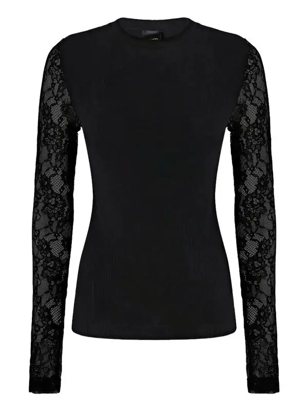 Pinko Lace-sleeve Ribbed Top - Black