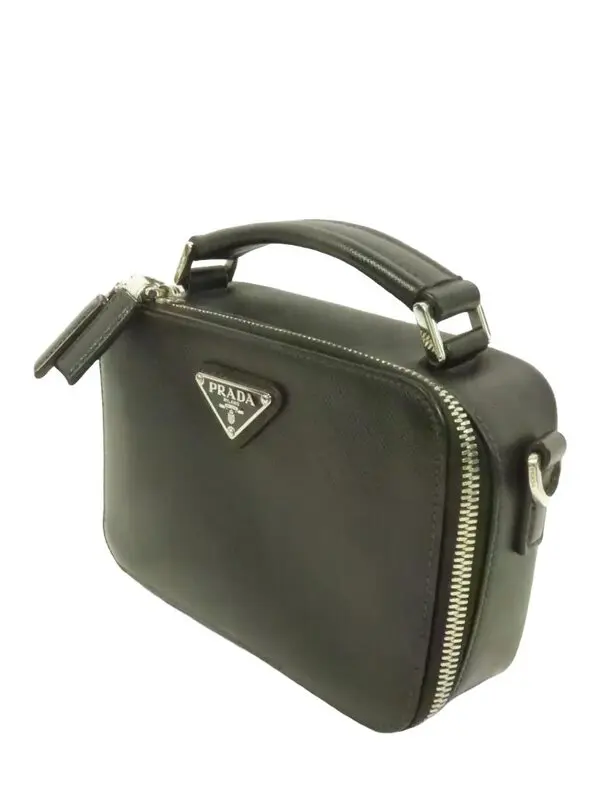Prada Saffiano Leather Shoulder Bag With Enamel Triangle Logo - Black