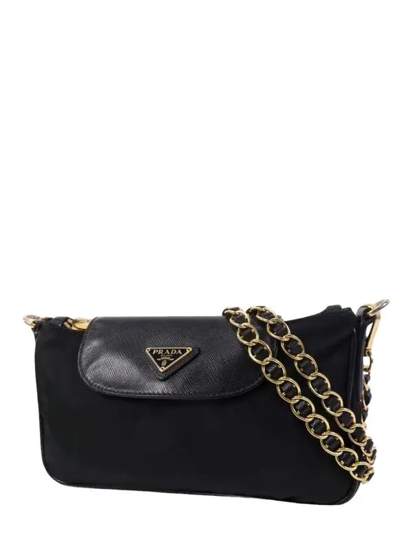 Prada Logo Plaque Shoulder Bag - Black