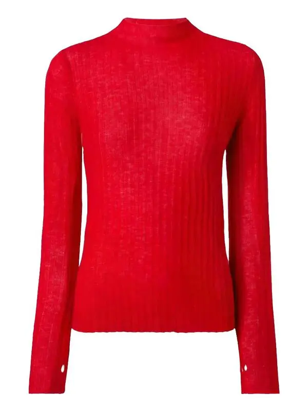 Pinko Ribbed Knit Mock Neck Long Sleeve Sweater - Red