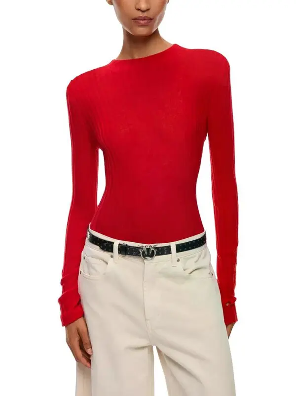 Pinko Ribbed Knit Long-sleeve Mock Neck Sweater - Red