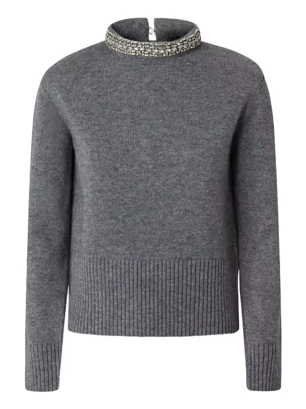 Pinko Crystal-embellished Mock Neck Sweater - Grey