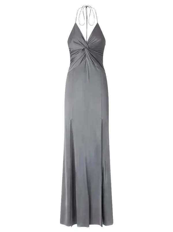 Pinko Long Slip Dress With Knot Detail - Grey