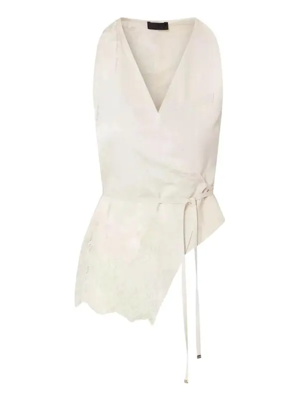 Liu Jo Jacquard Wrap Top With Lace Details - Neutrals
