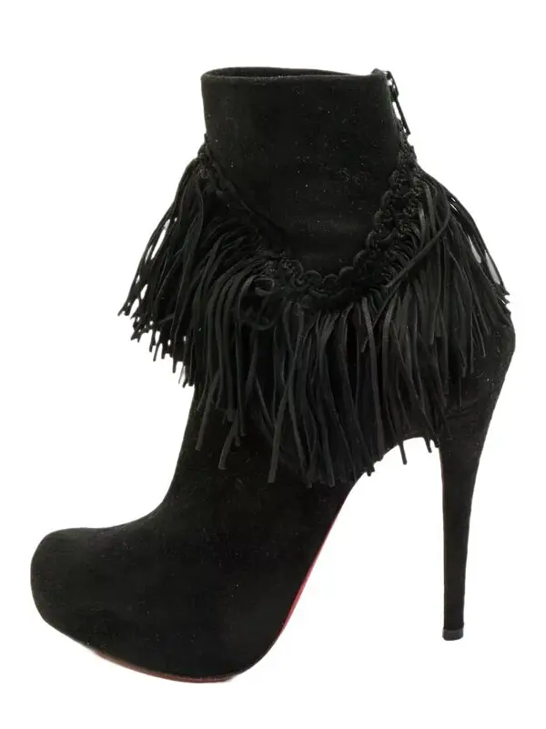 CHRISTIAN LOUBOUTIN Suede Fringe Ankle Boots - Black