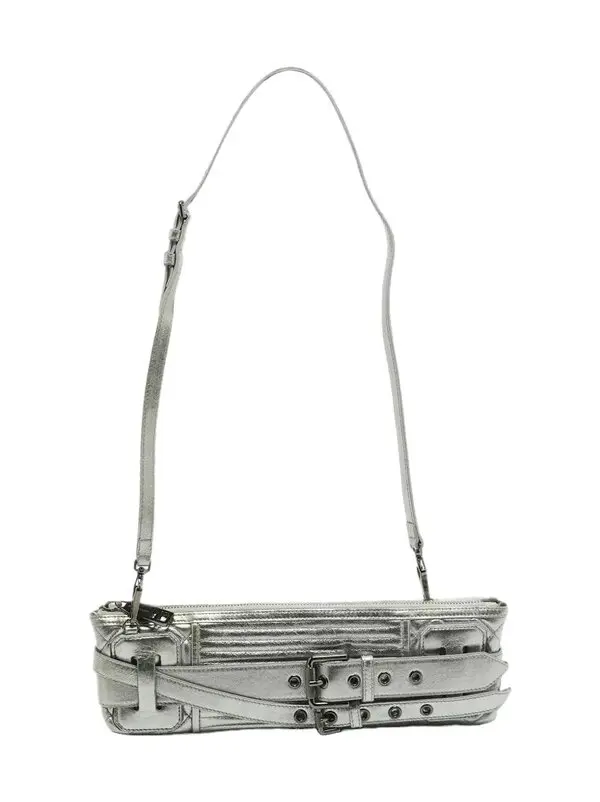 Burberry Tone Buckle-detail Leather Shoulder Bag - Silver